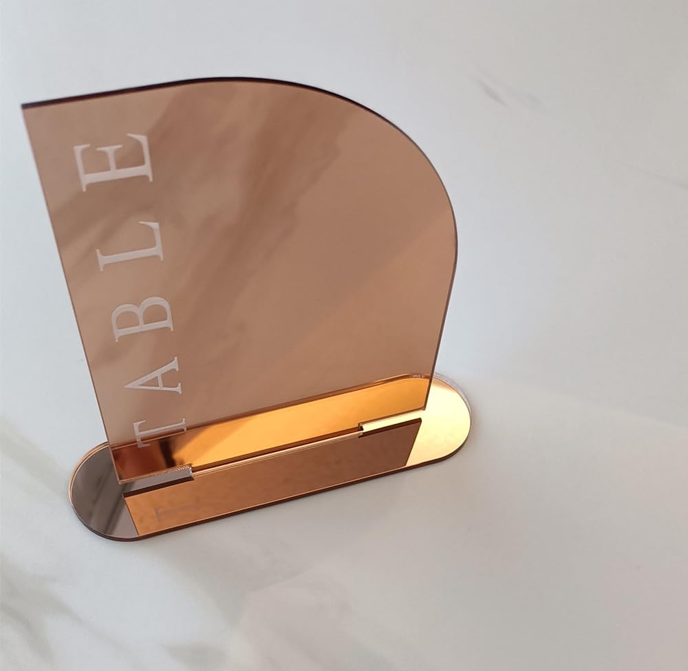 Acrylic Wedding Table Numbers,Semi-Arched Mirrored Acrylic Table Numbers for Centerpiece, Reception, Decoration, Party, Anniversary, Event (Number 1-15, Rose Gold Mirror)