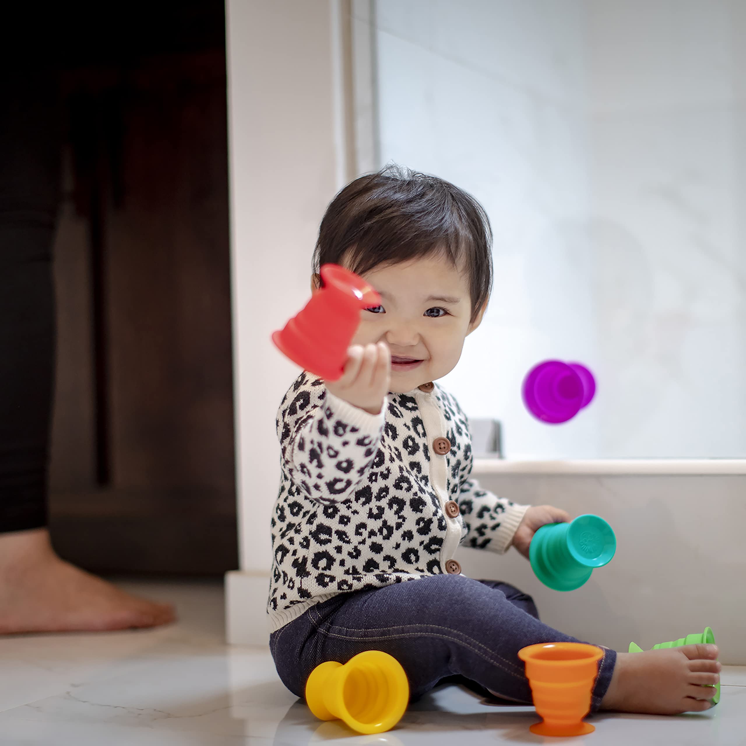 Baby Einstein Stack & Squish Cups Infant to Toddler Collapsible Sensory Toys for Beach, Bath, Floor & More, 6pcs, 3 Months+
