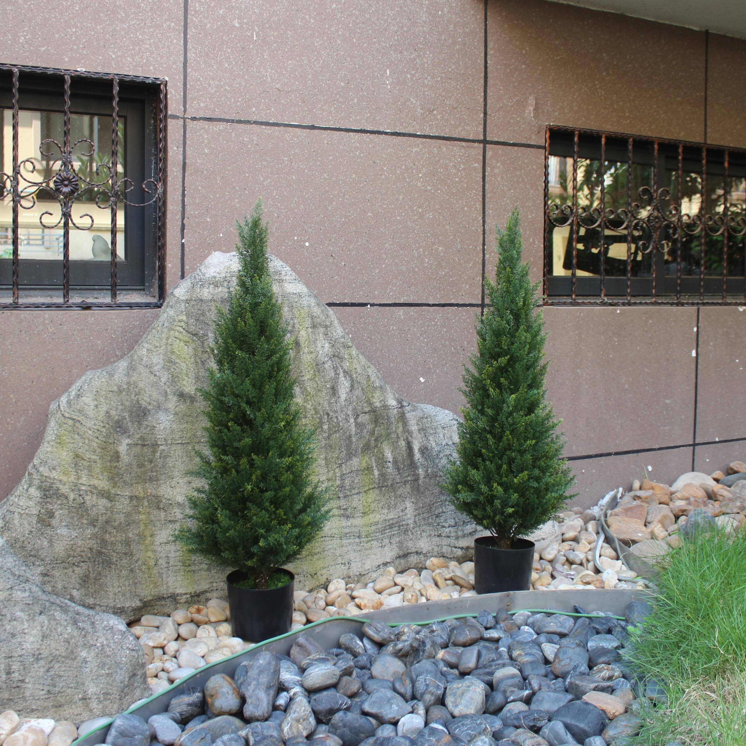 Artificial Topiary Cedar Trees Faux Pine Shrubs UV Resistant Artificial Bushes Artificial Plants for Indoor Outdoor Garden,3 Feet-2 Pack