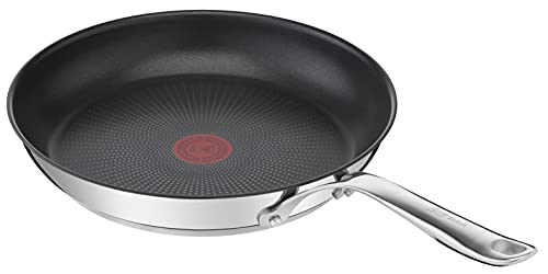 Tefal Jamie Oliver Cook's Direct Stainless Steel, 2 Piece Frying Pan Set, 24 & 28cm, Non-Stick Coating, Heat Indicator, Riveted Safe-Grip Handle, Induction Hob Compatible, E304S244