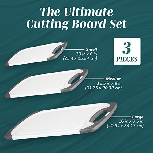 HOMWE Cutting Boards for Kitchen - Chopping Board 3-Pack w/Different Sizes and Non Slip Handles - Reversible, Large Cutting Board Set - Unique Gifts for Cooks Who Have Everything - Black