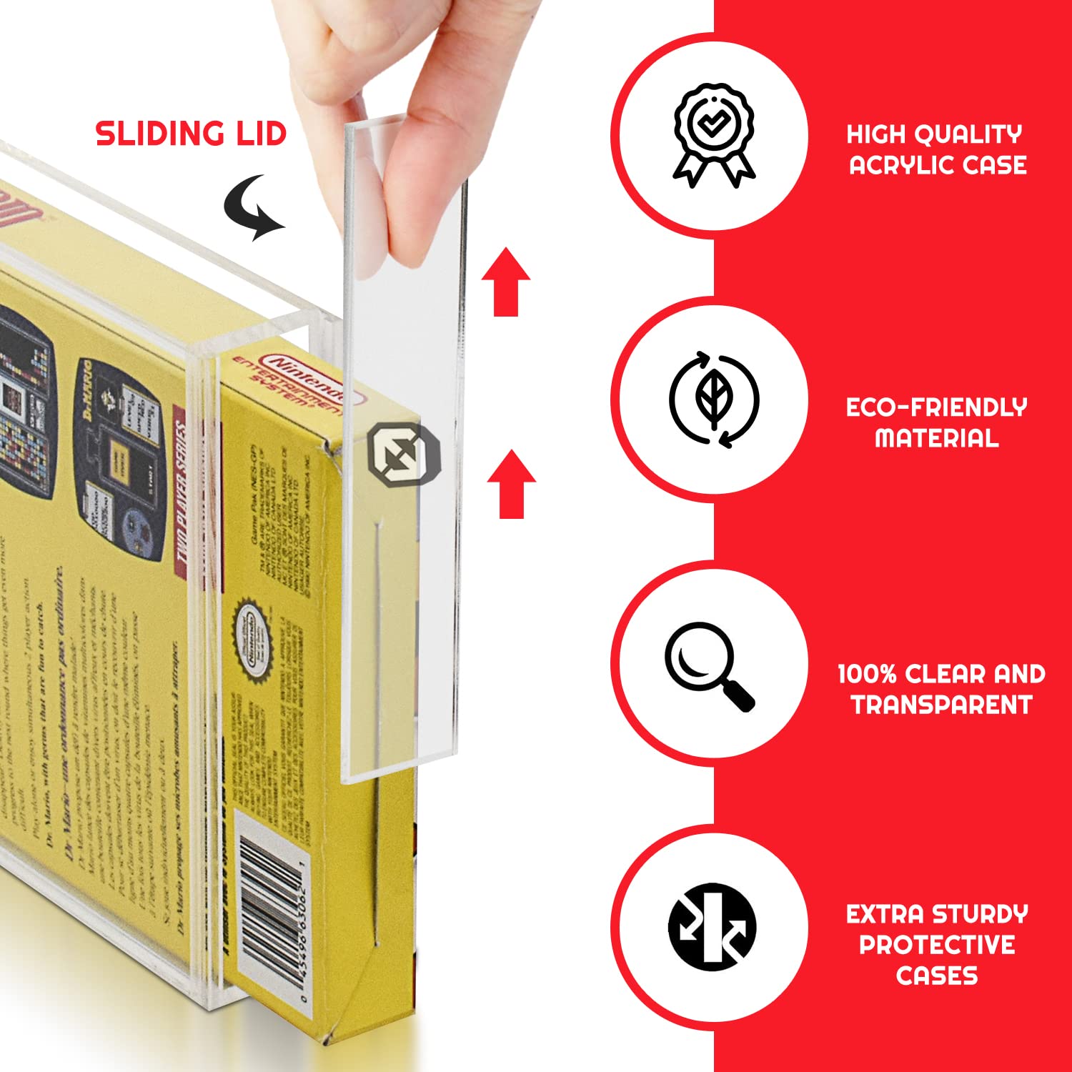 Acrylic Video Game Box Storage Case for Nintendo NES Video Game Box - 4MM Thick, Anti-Dust, Anti-UV, and Acid-Free Clear NES Holder, Video Game Covers by EVORETRO (Pack of 2)