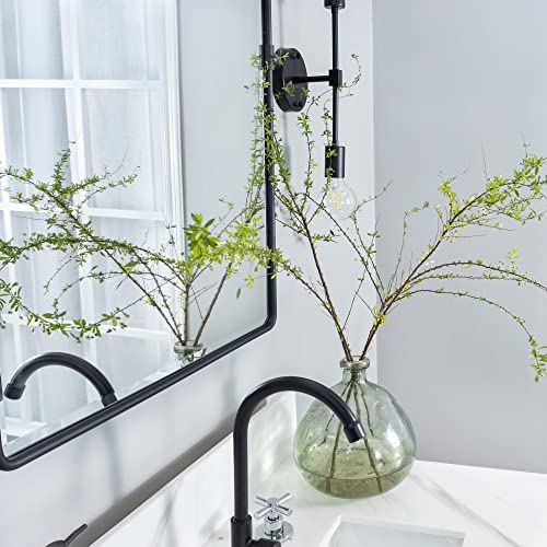 TEHOME 27 x 35 inch Farmhouse Large Black Metal Framed Pivot Rectangle Bathroom Mirror Rounded Rectangluar Tilting Beveled Vanity Mirrors for Wall