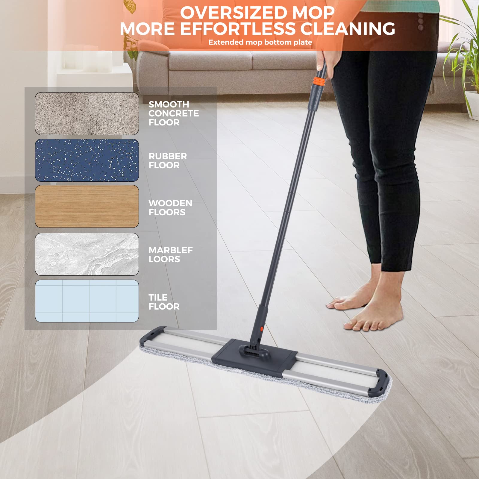 36" Large Wrestling mat mop Commercial Dust Mops for Floor Cleaning Push mop with Adjustable Handle for Company Hotel Household Cleaning Supplies