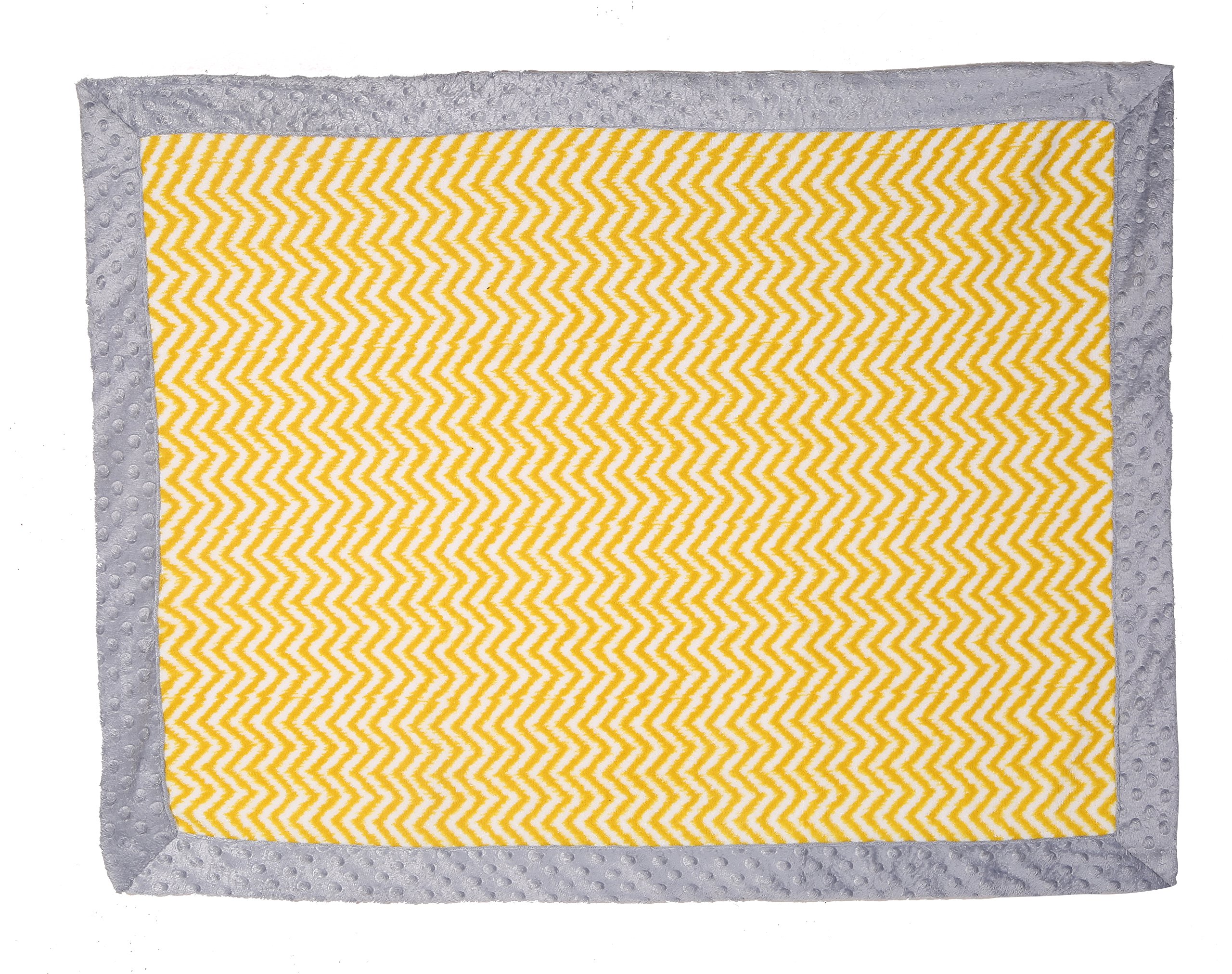 Bacati Ikat Zigzag Chevron with Border Plush Blanket, Yellow/Grey, 30" x 40"