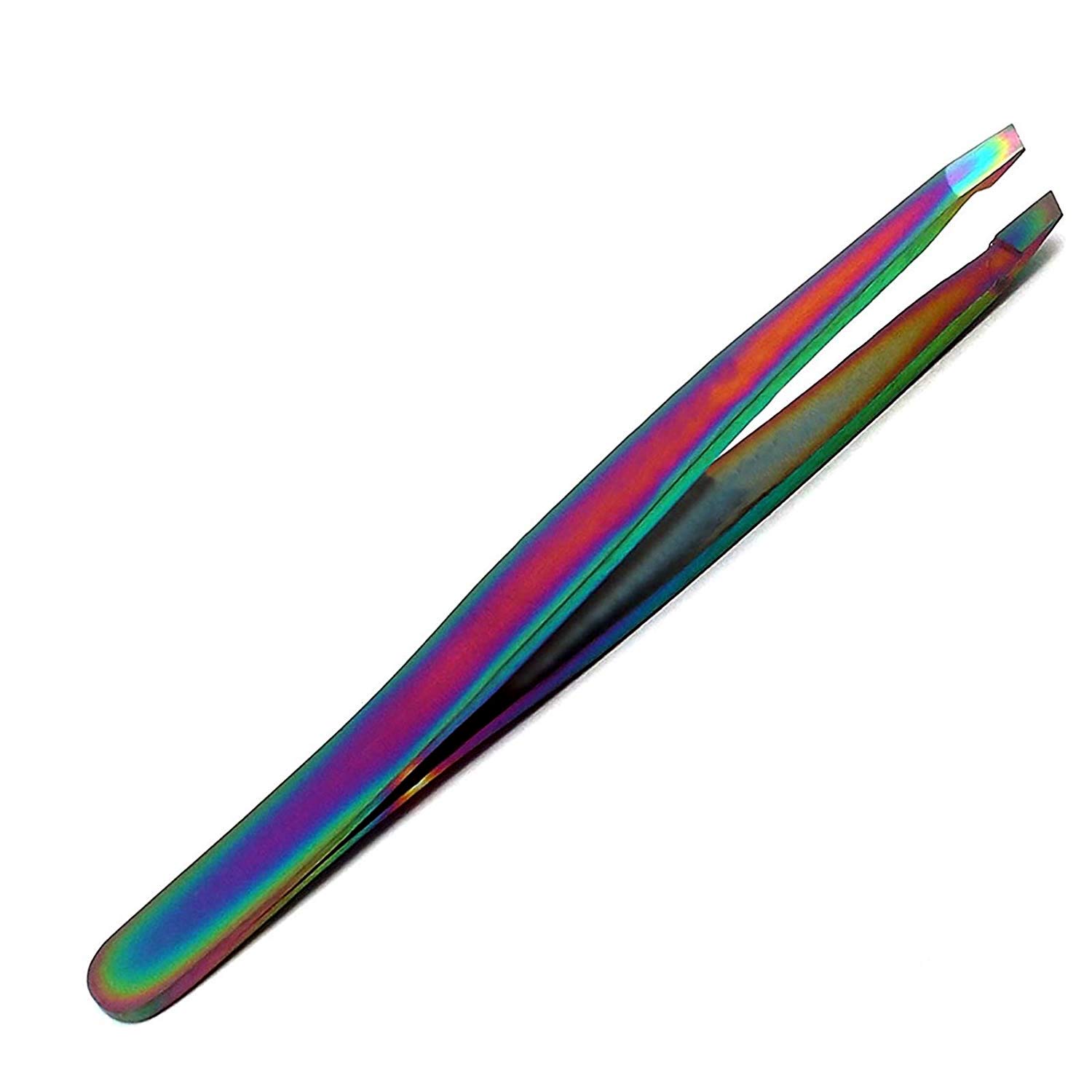 DDP 2PCS RAINBOW EYEBROW SCISSOR STRAIGHT & TWEEZER SLANT TIP FACIAL HAIR REMOVER CHAMELEON STAINLESS STEEL MAKEUP TOOL