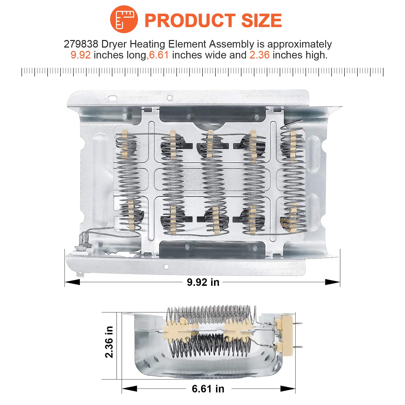 279838 W10724237 Dryer Heating Element Assembly by Beaquicy - Replacement for Whirlpool Ken-more Dryer - 4531017 Dryer Heating Element - Replaces 3398064 3403585 8565582