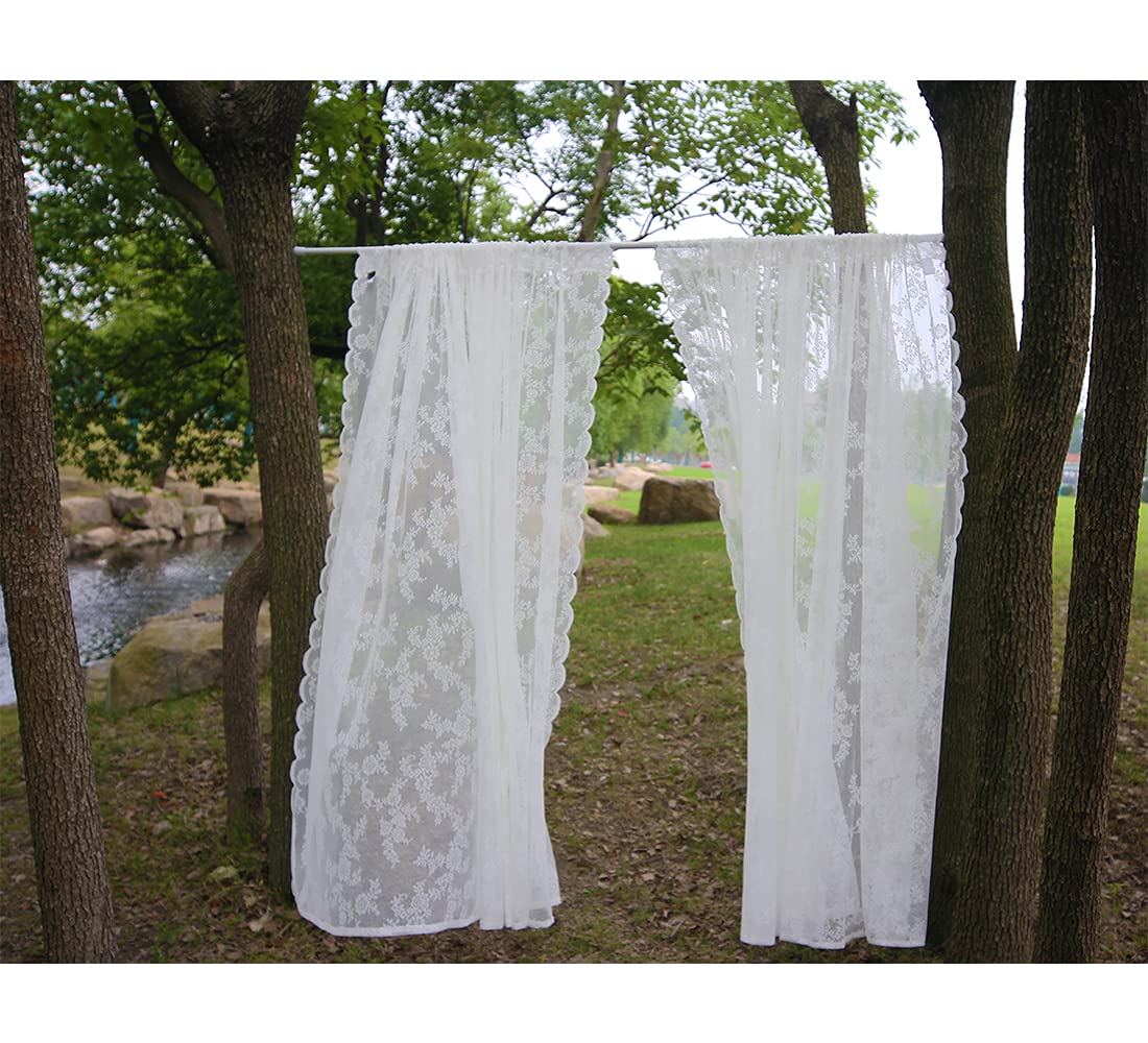 Aspthoyu White Net Curtains 2 Pcs Patterned Voile Curtains Lace Curtain for Windows, Curtain Panels with 2 Ties for Decorate Home Garden Party Wedding, W150cm x H180cm