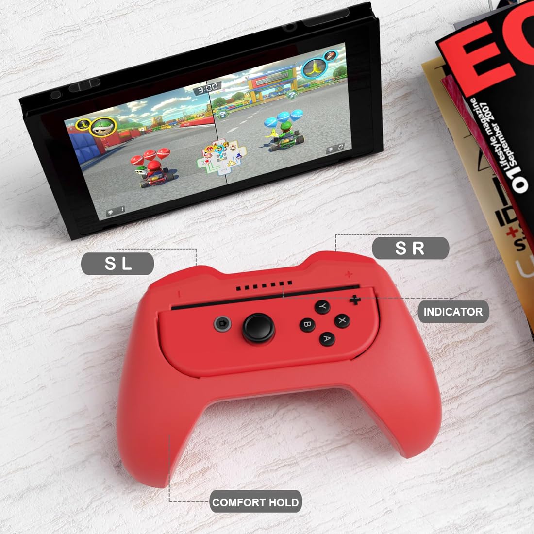 3 Pack Comfort Grips Compatible with Joy Con, Handle Grips Kit Compatible with Switch/OLED Controller with 4 Thumb Caps