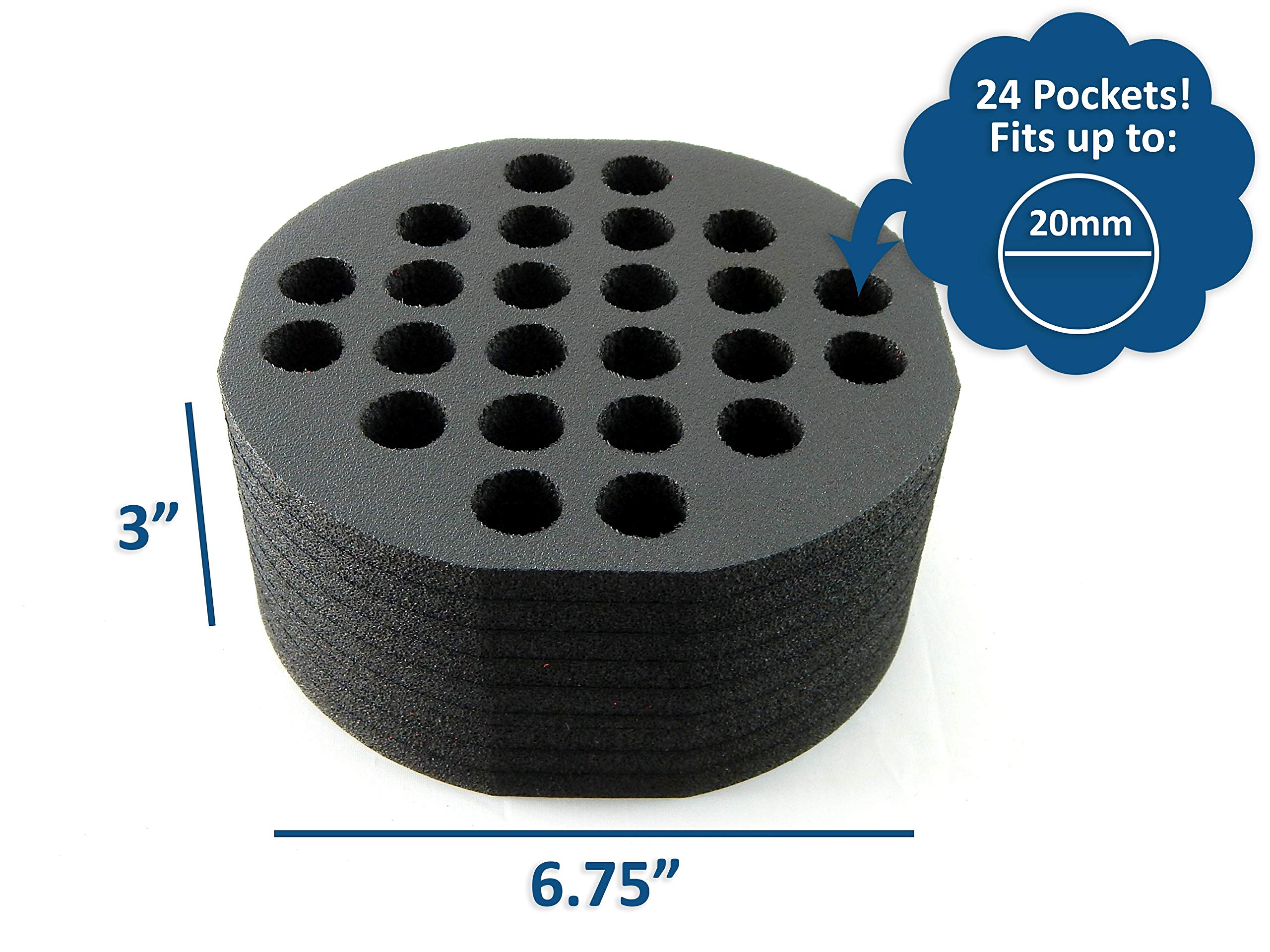 Polar Whale 2 Test Tube Racks Black Foam Round Shaped Holder Storage Organizer Stand Transport Holds 24 Tubes Fits up to 20mm Diameter