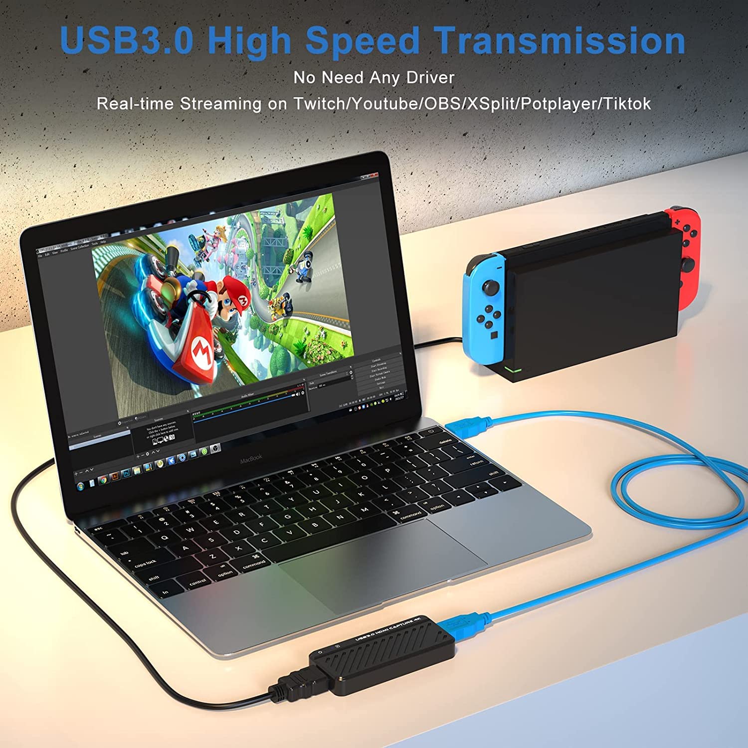 4K HDMI Video Capture Card, USB 3.0 Game Capture Card, 4K30/2K60/Full HD 1080P 60fps for Gaming, Recording or Live Streaming Broadcasting