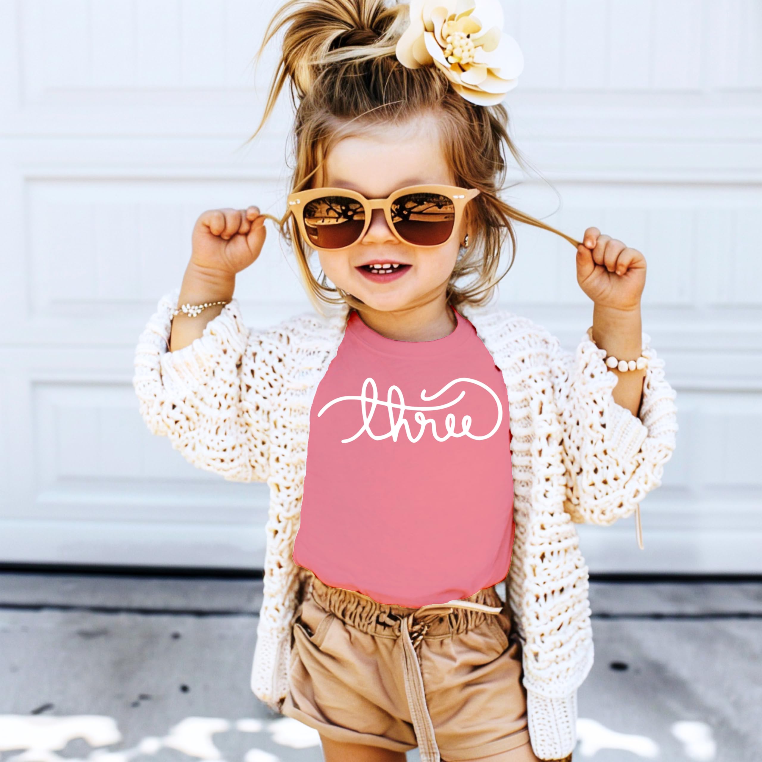 Olive Loves Girls Cursive Three Shirt for Toddler Girls 3rd Birthday Outfit Mauve Shirt