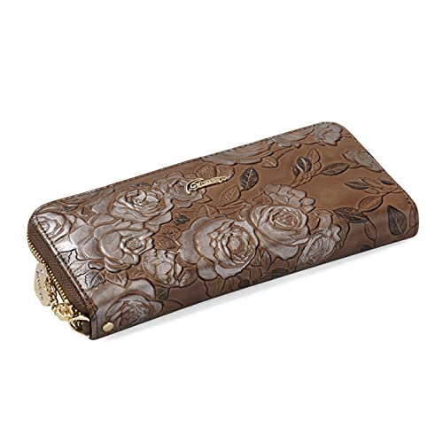 ArtsEye Rose Collection Genuine Leather Zip Wallet Clutch (Grey)