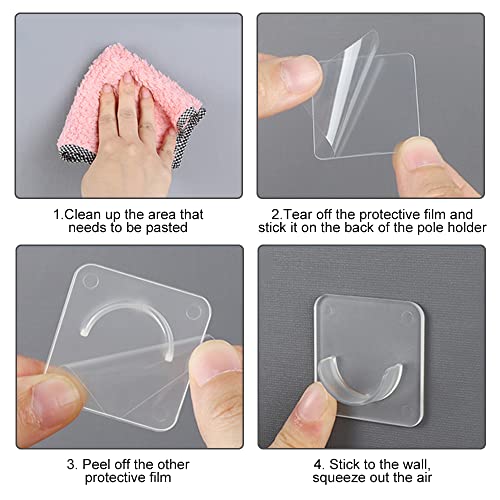 6Pcs Adhesive Shower Curtain Rod Holder, SHAIDOJIO, Transparent Shower Curtain Rod Mount Holder, Shower Curtain Rod Tension Brackets No Drilling for Wall, Bathroom, Windows, Wardrobe