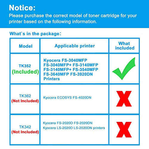 LCL Compatible Toner Cartridge Replacement for Kyocera TK352 TK-352 FS-3920DN FS-3040MFP FS-3140MFP FS-3540MFP FS-3640MFP FS-3920DN (2-Pack Black)