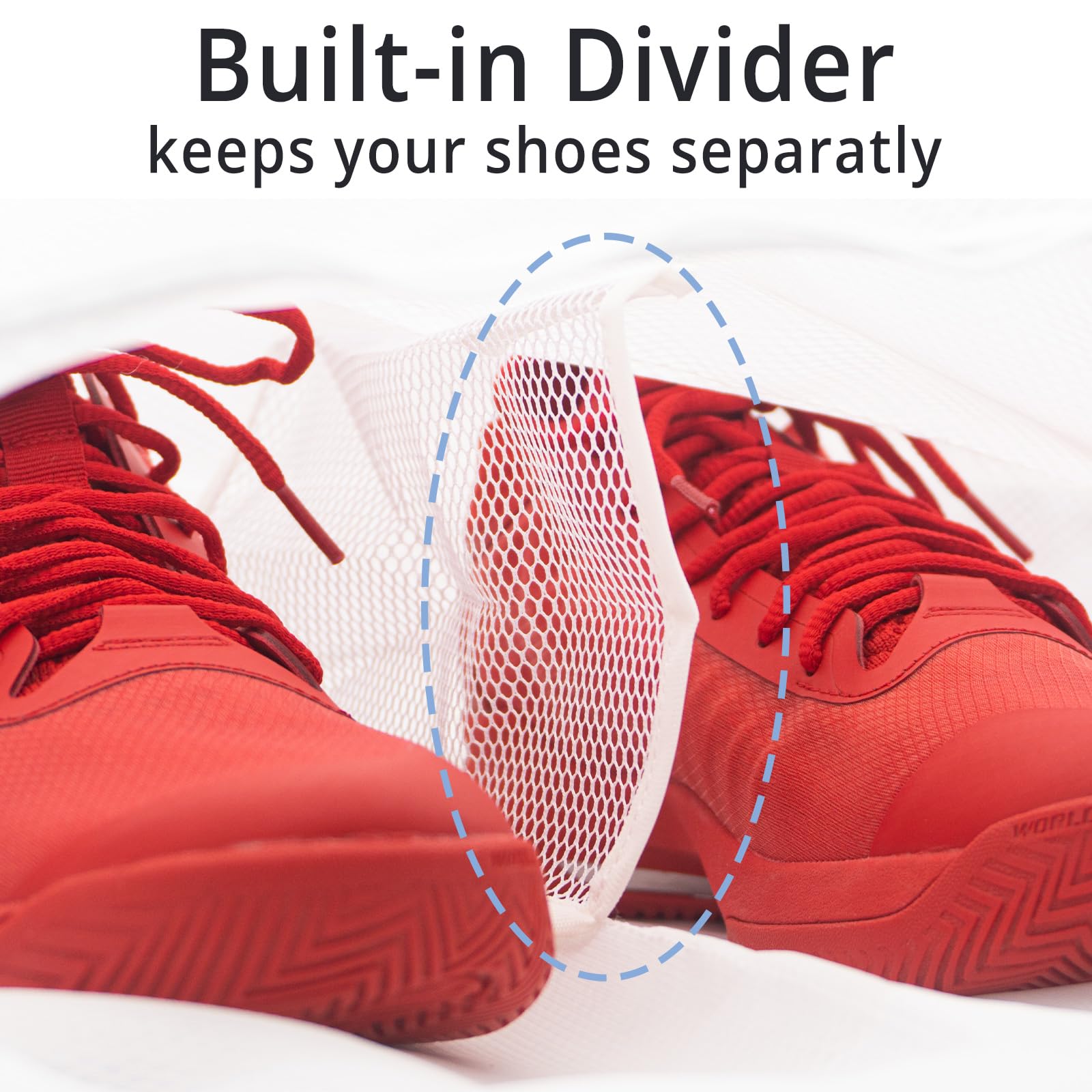 2Pcs Large Shoes Laundry Bags for Washing Machine, Fits Sneaker up to Size 14, Double Layer Mesh 16x14x3 inch Wash Bag with Built-in Divider