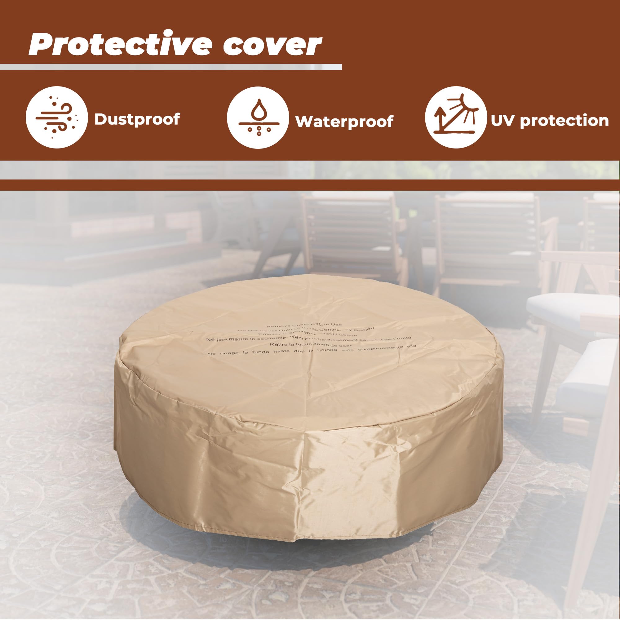 28 Inch Round Firepit Lunar Bowl 30,000 BTU Outdoor Fire Pit Table Patio Heater Firepit Base Coffee Table for Backyard Garden Cover Lava Rock Included (Tank Outside), Black