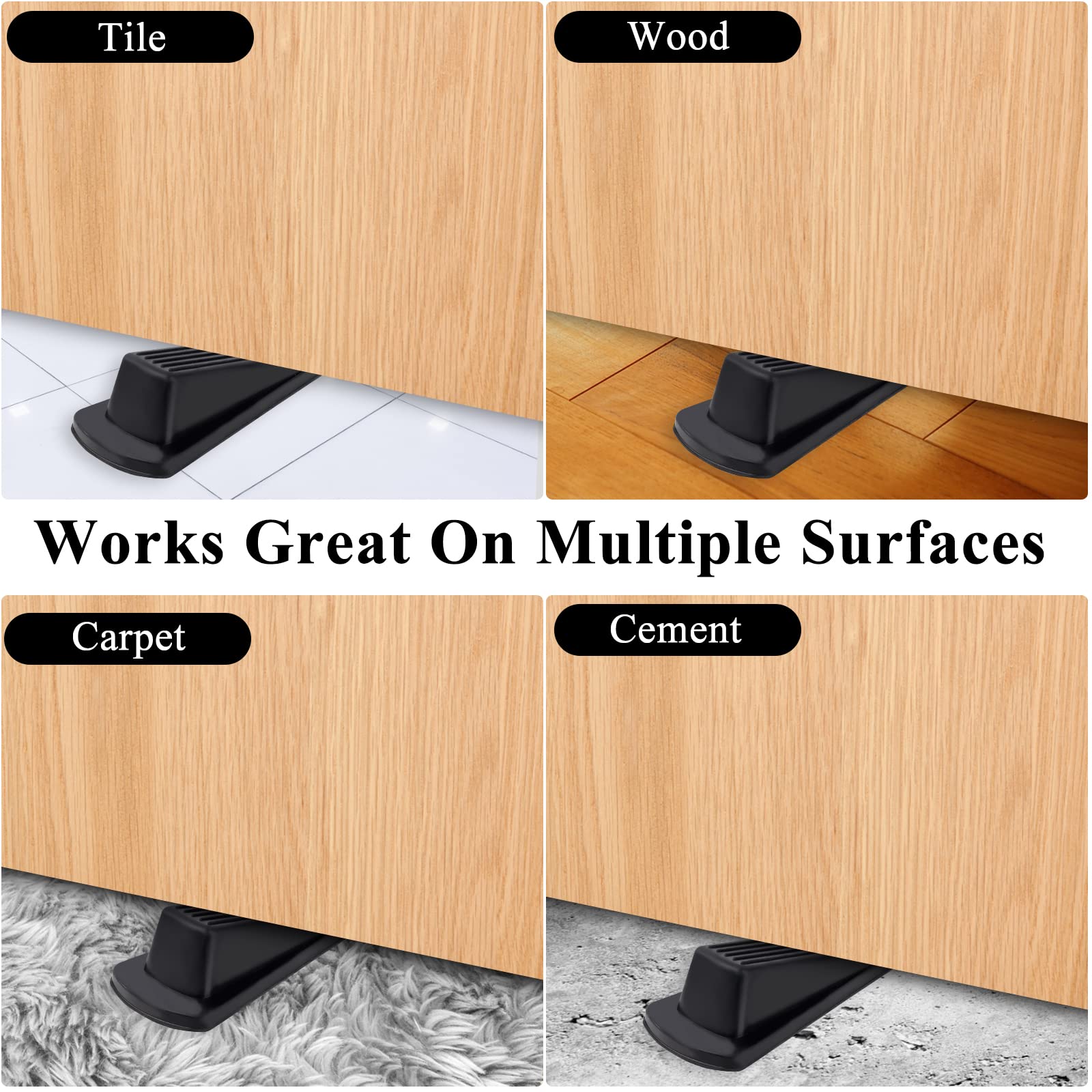 4 Pack Door Stoppers for Bottom of Door, Door Stops, Rubber Door Stopper Wedge, Sturdy Stackable Door Stops for Floor