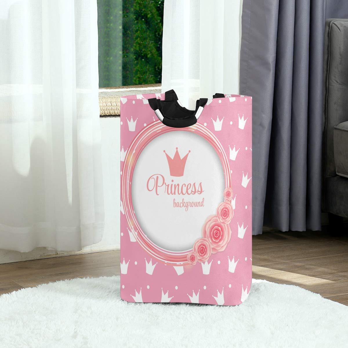 Laundry Hamper Bucket Collapses Laundry Basket Princess Crown Washing Bin for Home Organizer Nursery Storage Baby Hamper Kids Room