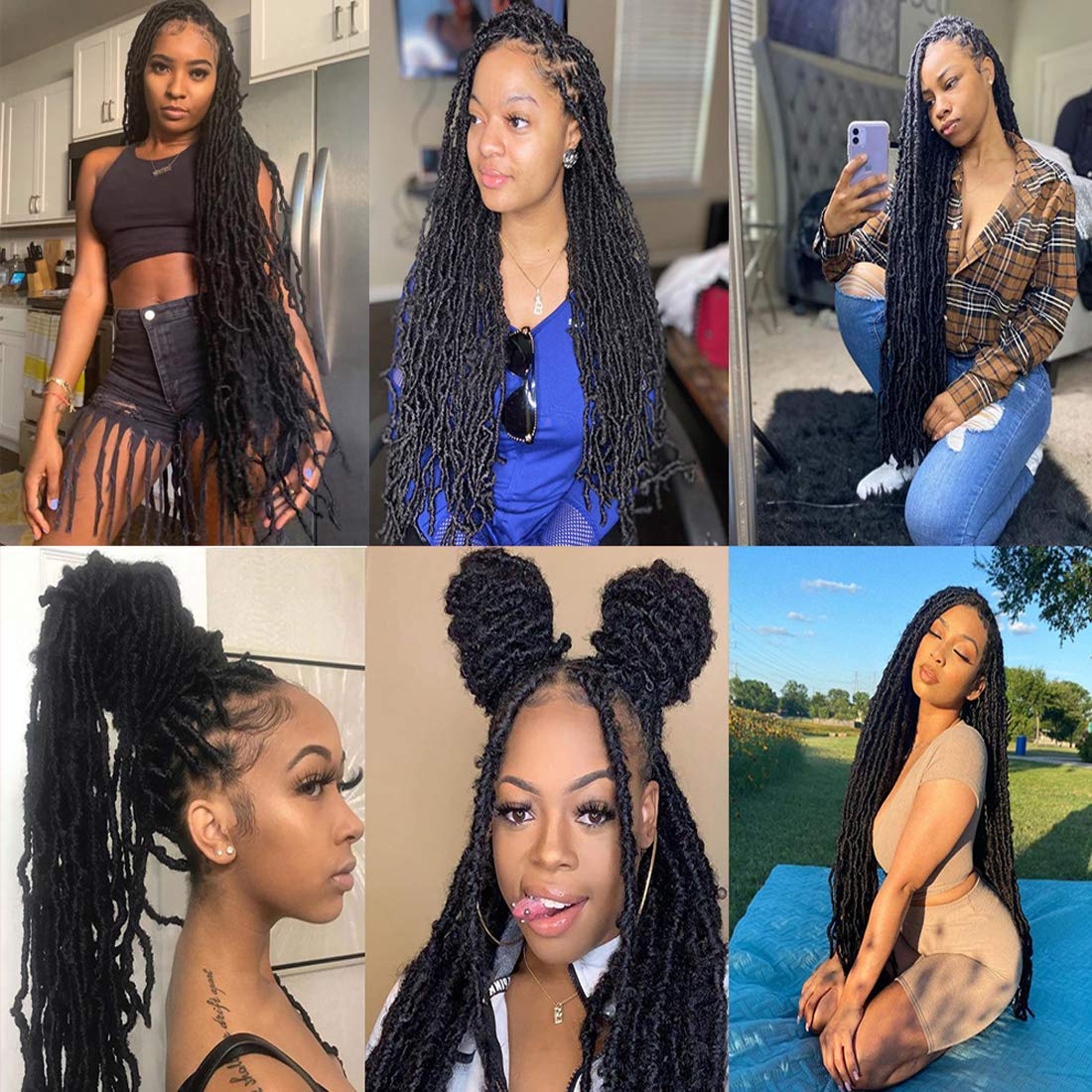 Soft New Faux Locs Super Long Goddess Crochet Hair Pre Looped Natural Braid Curly Wave Braiding Hair（36inch #1b 6packs)…