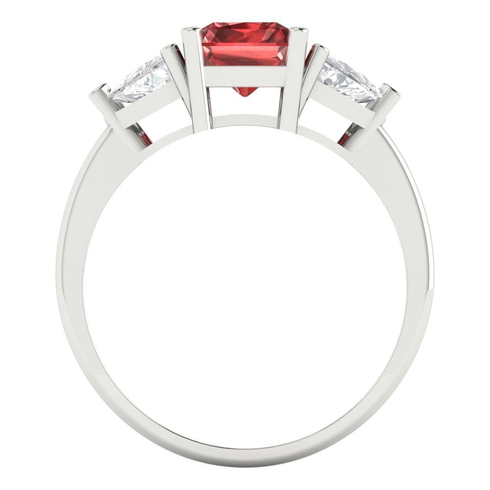 3.0ct Emerald cut 3 stone Solitaire Natural Garnet Designer Anniversary Bridal Engagement Ring 14k White Gold 7.5