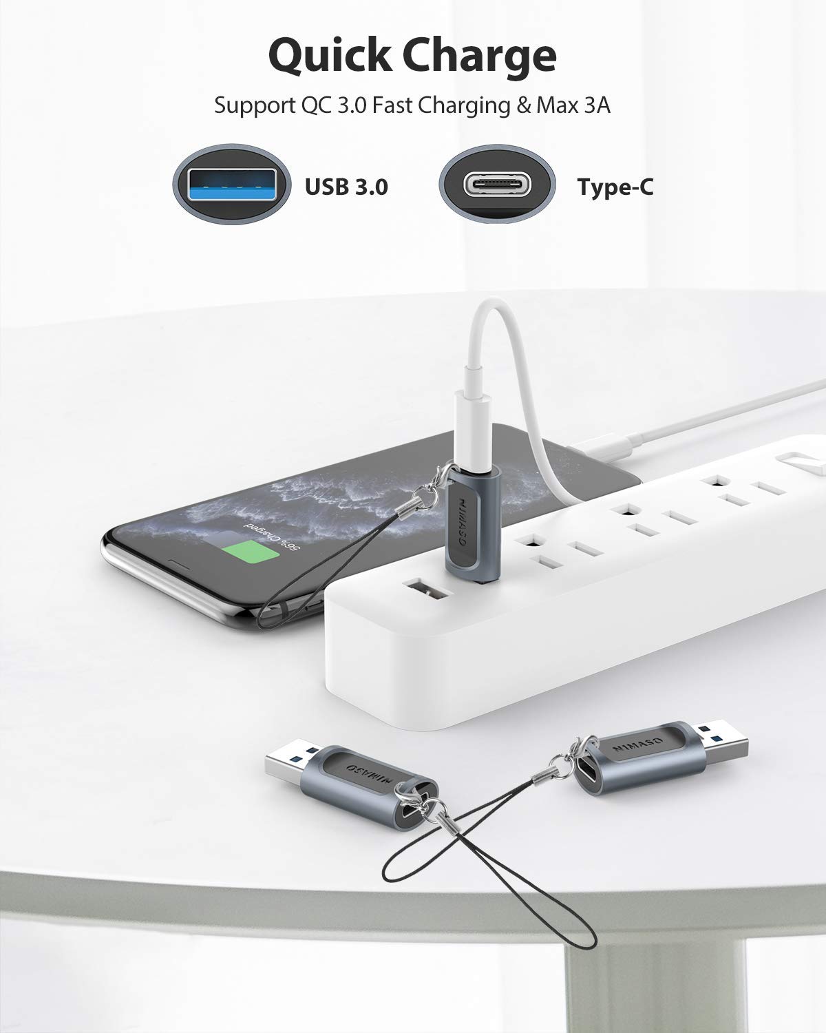 3 Pack USB C to USB 3.0 Adapter, NIMASO USB-A to USB-C Adapter 5Gbps Sync Fast Charging Compatible with Laptops, Power Banks, for iPhone 11 12, Airpods iPad 8th, Samsung Note 10 S20, Google Pixel 5 4