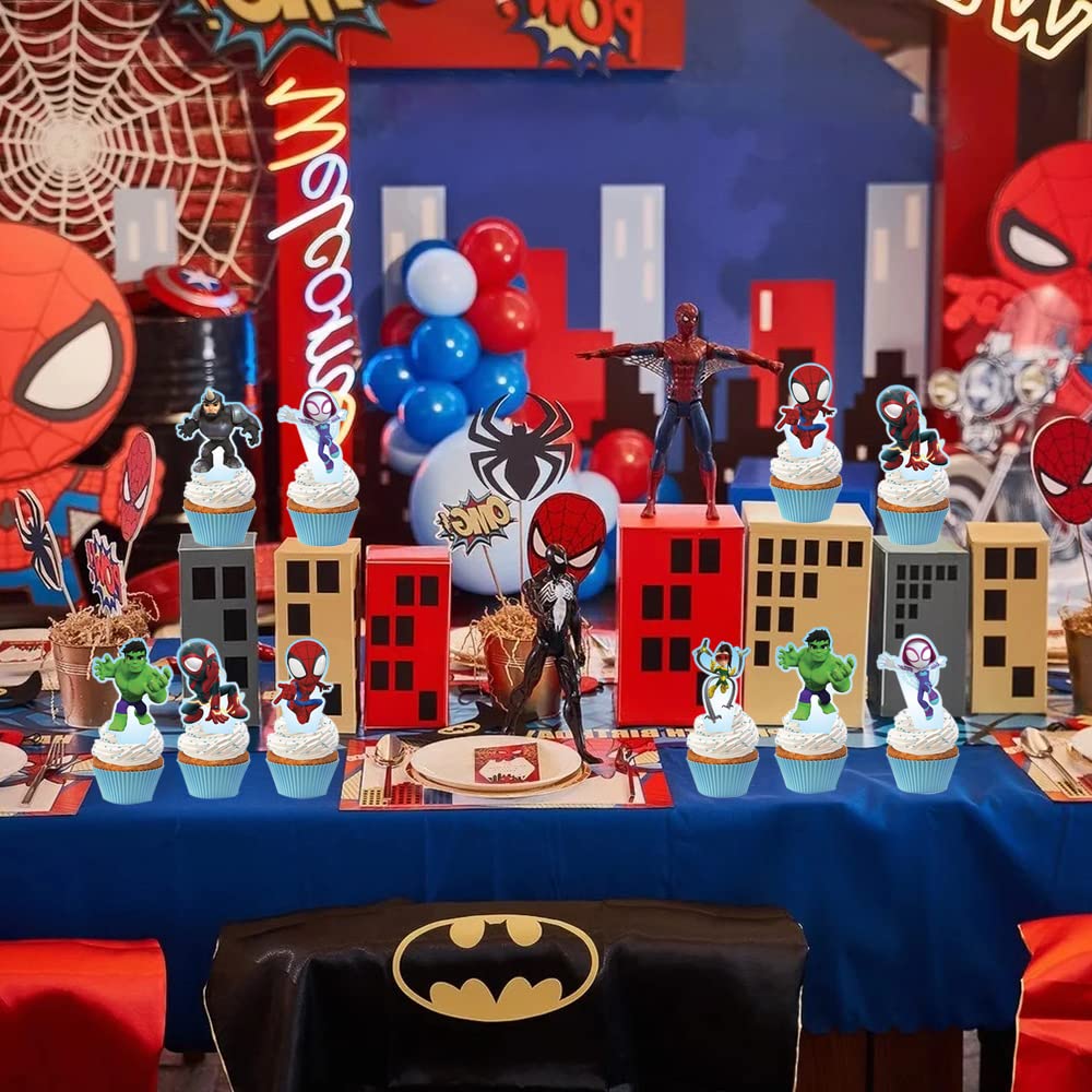 25Pcs Spider Friends Party Cake Decorations, Spider Birthday Cupcake Toppers for Spider Party Supplies