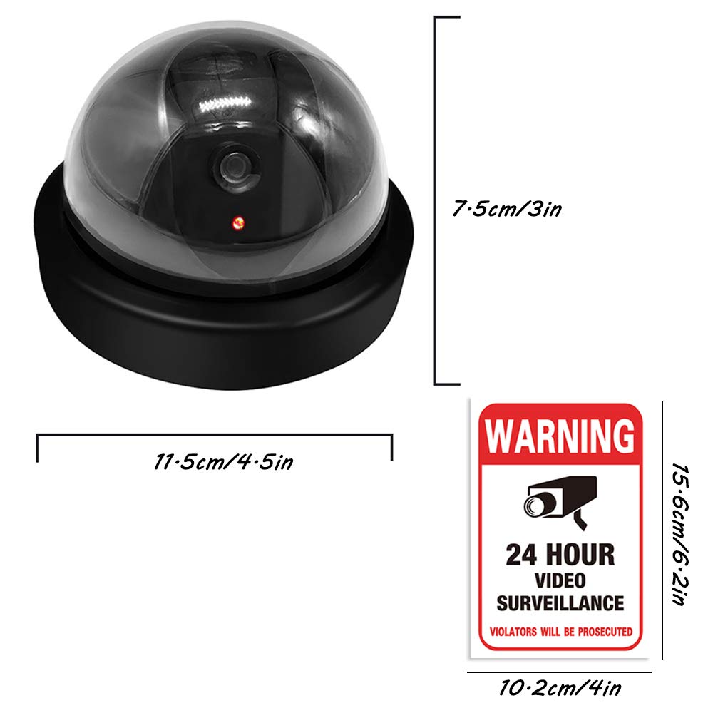 findTop Dummy Camera CCTV Surveillance System with Realistic Simulated LEDs, 2 Pack Fake Hemisphere Security Camera with 5 Pieces Warning Security Alert Sticker Decals