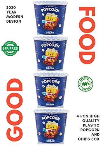 ONONEXPRESS Modern Style Reusable Plastic Popcorn Box / Popcorn Containers / Popcorn Bowls Set for Movie Theater Night - (BPA Free - BLUE 4 Pack-75 oz)