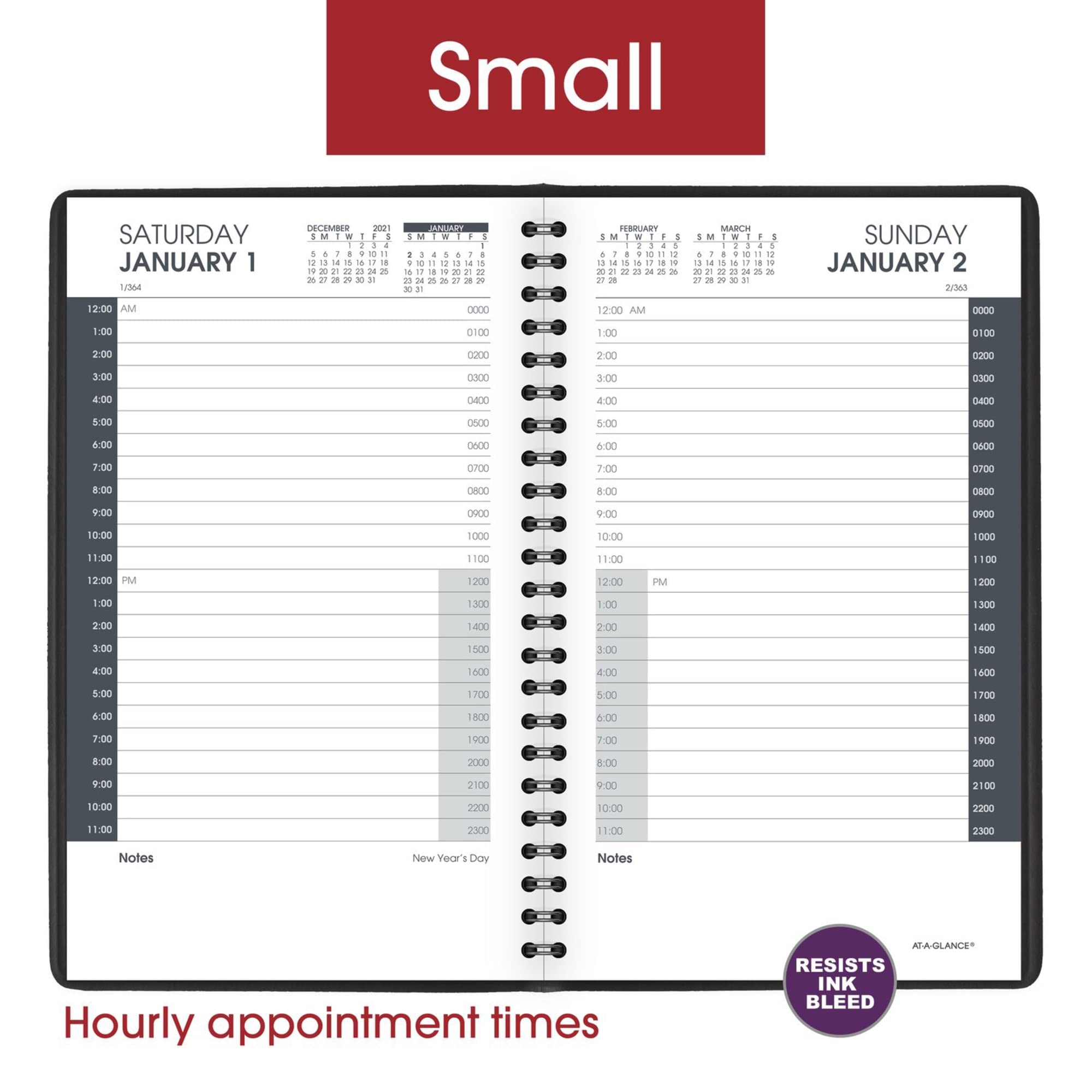 2022 Daily Appointment Book & Planner by AT-A-GLANCE, 7" x 8-3/4", Medium, 24 Hour, Black (7082405)