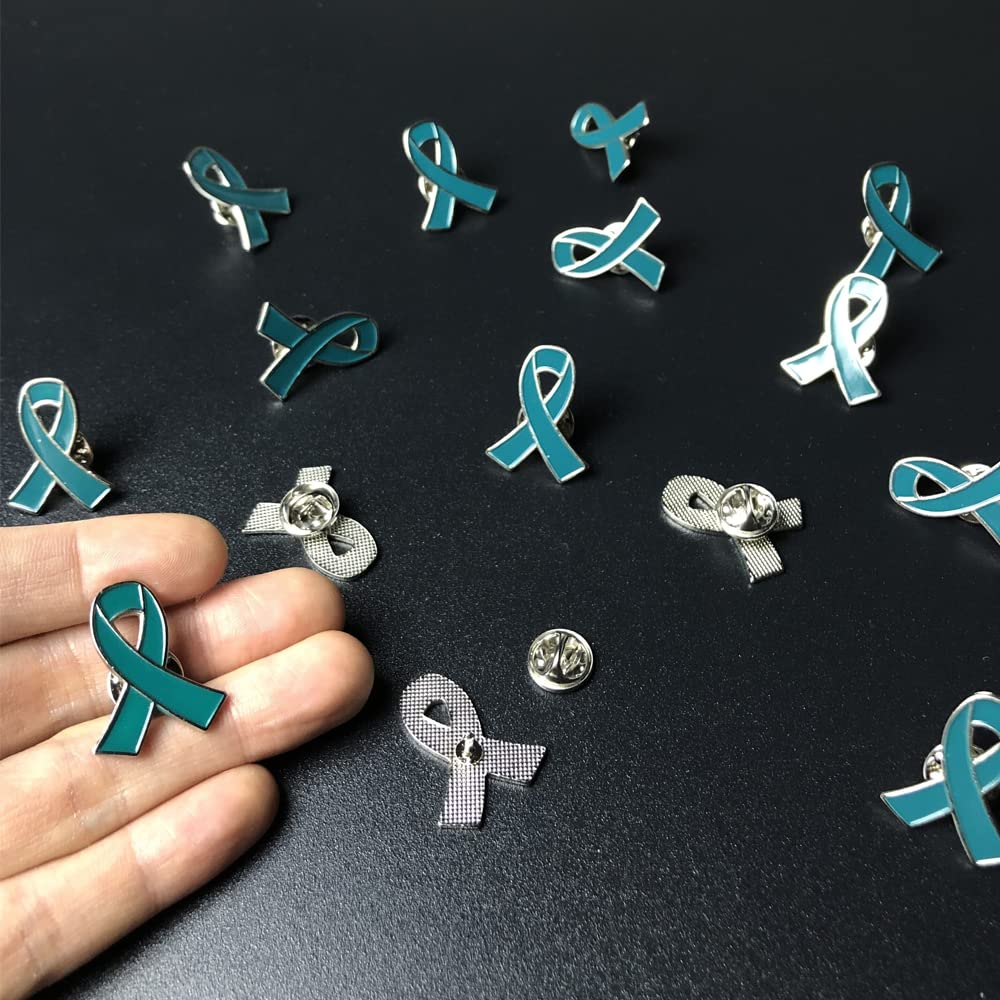 25pcs Teal Ribbon Awareness Lapel Pins Cervical Ovarian Cancer Awareness Products