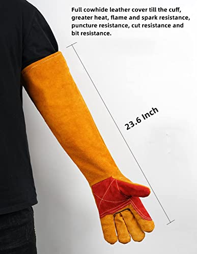 23.6 Inch Long Sleeves Leather Welding Gloves Leather welding gloves, heat-resistant and wear-resistant welding gloves and hand protectors, fire-resistant boot protectors,tools and gifts for men dad