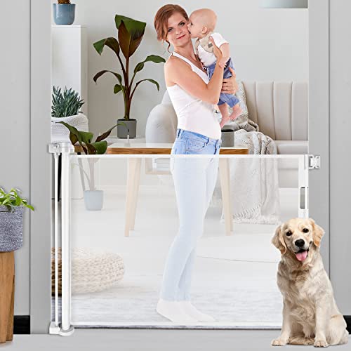 HEELALBABY Retractable Baby Gate for Stair 65" Extra Wide Outdoor Mesh Safety Gate for Dogs or Pets Fabric Indoor Puppy Gates for Doorways