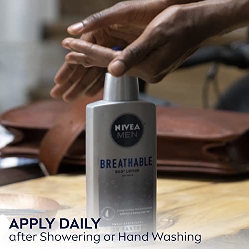 NIVEA MEN Breathable Body Lotion, 48-Hour Hydrating Lotion for Men with Breathable Skin Technology, Shea Butter, Vitamin C and Vitamin E, 13.5 Fl Oz Bottle