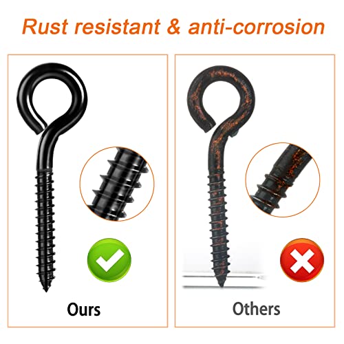 teziicus 8 Pack 3.2 Inches Screw Eyes Black,Eye Hooks Screw in Heavy Duty,Eye Bolt,Long Eye Screws Ring ,Swing Hooks for Hammock Stand, Swings Chair,Yoga, Indoor & Outdoor,Self Tapping Screws…