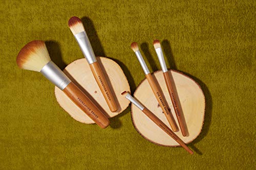 Bamboo Naturals Makeup Brushes, Natural Bamboo Handles, Includes Five Brushes: Powder Foundation and Liquid Foundation Brush, Eyeshadow Brush, Smudge Brush, Angled Eyeliner Brush, 11 x 1.3 x 7, 5 PC