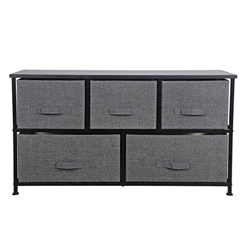 Epetlover Fabric Dresser 5-Drawer Storage Organizer Unit, Apartment Cloth Dresser with Deep Basket Sturdy Steel Frame & Wooden Top, Room Organization (Grey)