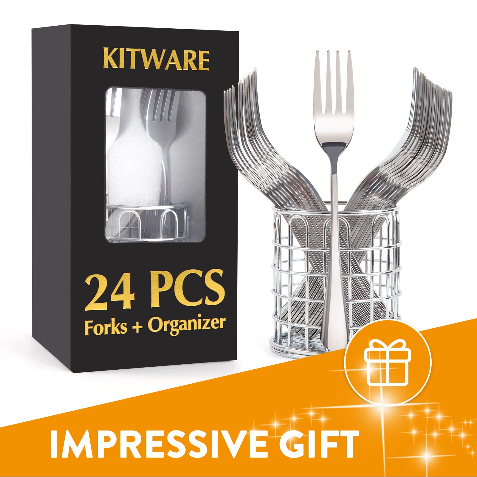 24 Pieces Salad Forks Silverware Set, Stainless Steel Flatware with, 6.8 inch Metal Cutlery for Home Kitchen and Restaurant, Dishwasher Safe