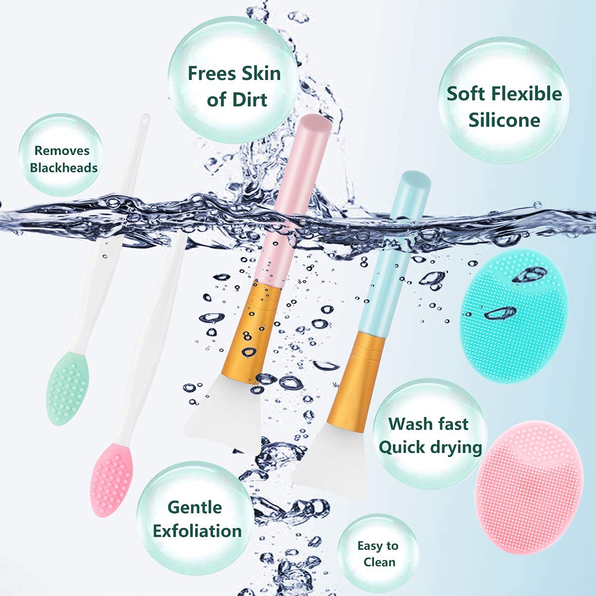 Lip Scrub Brush Silicone Facial Cleansing Brush -2PCS Lip Exfoliator Brush, 2PCS Face Scrubber Facial Cleansing Brush Blackhead Remover, 2PCS Silicone Face Mask Brush Mask Applicator