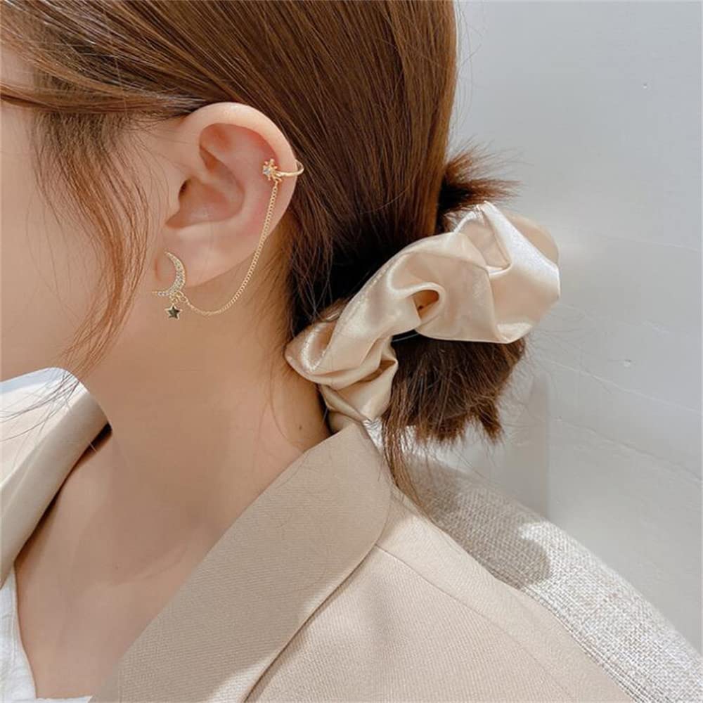 2-6Pcs Butterfly Cuff Chain Earrings Star Moon Leaf Silver Gold Tassel Crawler Earring Wrap Earrings Crystal Drop Earring Set Jewelry Gift