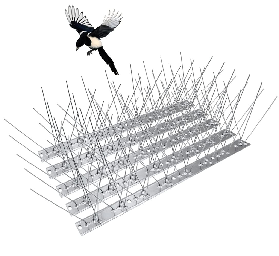 5 Pack Bird Spikes for Pigeons Small Birds Cat, Anti Bird Spikes Stainless Steel Bird Deterrent Spikes-Cover 4 Feet