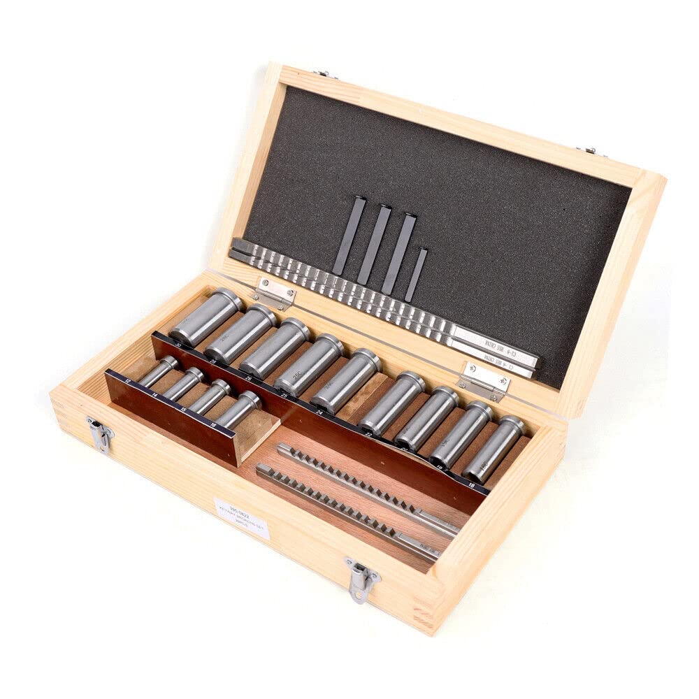 22pcs Keyway Broach Kit, Collared Bushing Shim Sets Metric Size 4 Broaches, 13 Bushings and 5 Gaskets High Speed Steel Keyway Broach Set Metal Processing Tool