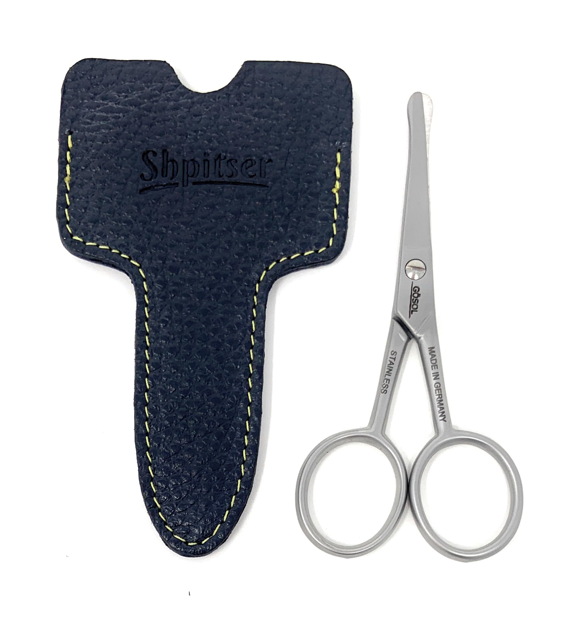Solingen Nose & Ear Scissors - Stainless Steel Rounded Tip Scissors for Eyebrow, Nose Hair, Mustache and Beard - Made in Solingen & Germany by GÖSOL | Packed with Full Grain Leather Case