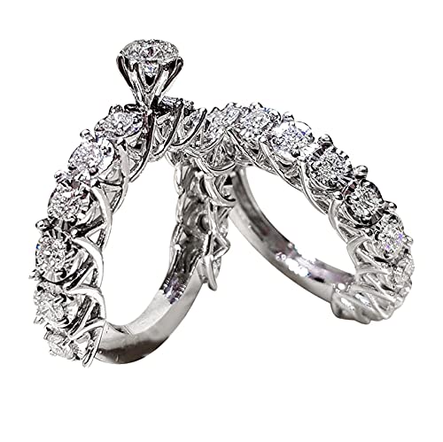 2022 New 2pcs Beautiful Wedding Diamond Vintage Engagement Ring Womens Silver Band Rings