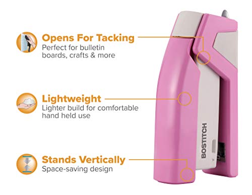 Bostitch Office InCourage Spring-Powered Compact Stapler, BCA Pink (1588), plastic-half strip