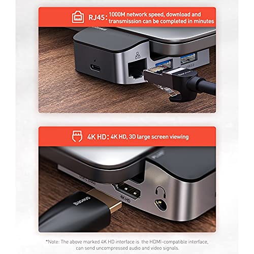 SHYPT 9 in 1 USB C HUB Type C HUB to 4KHD RJ45 Jack 3.5 Multi USB 3.0 PD Adapter for MacBook Pro USB-C Splitter Type-c USBC HUB