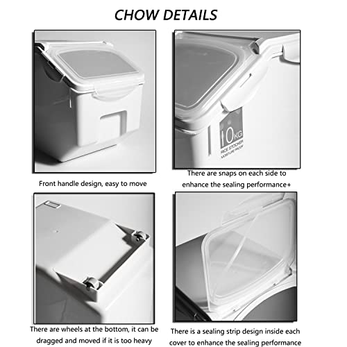 ACGrade Rice Container, Rice Dispenser Container, Clamshell Rice Container, 10kg/15kg Rice Container, Kitchen Container Barrel, Rice Storage Container Plastic, for Whole Grains, Gray, 10.6x13x9in