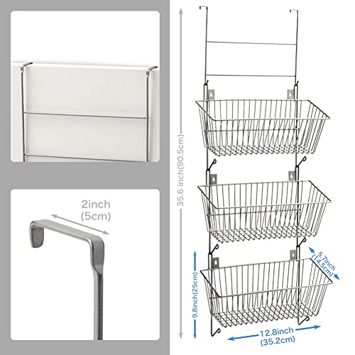 EZOWare 3 Tier Over the Door Rack / Wall Mount Storage Organizer Baskets, Hanging Shelves Set for Kitchen Bathroom Closet