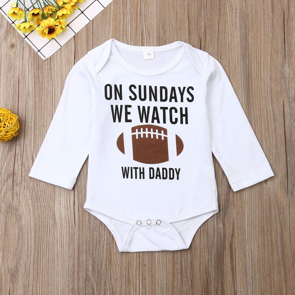 Honganda Funny Newborn Infant Baby Boy On Sundays We Watch Football with Daddy Bodysuit Romper (White-Long Sleeve, 6-12 Months)