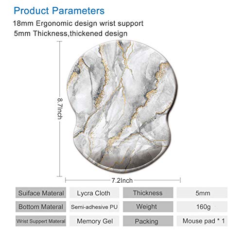 ITNRSIIET Mouse Pad, Ergonomic Mouse Pad with Gel Wrist Rest Support, Gaming Mouse Pad with Lycra Cloth, Non-Slip PU Base for Computer, Laptop, Home, Office & Travel,Gray Marbling